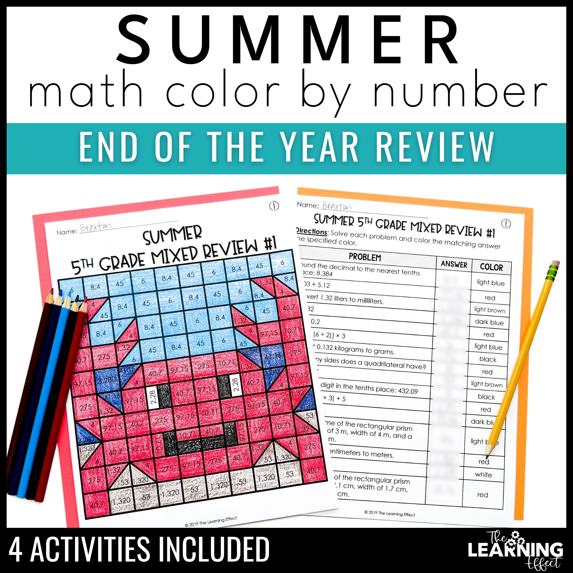 End of Year Math Color by Number Worksheets for 5th and 6th Grade – The ...