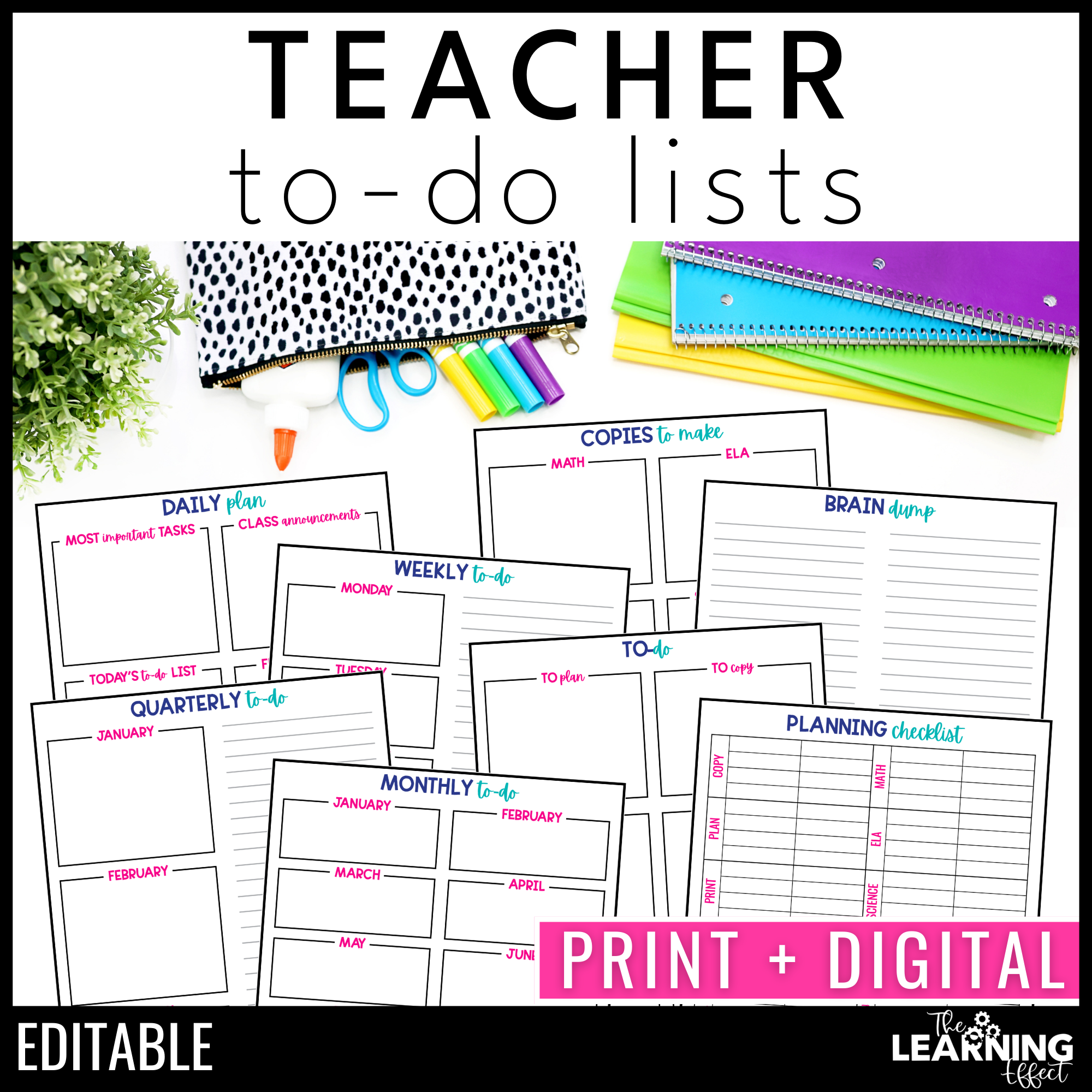 Teacher To-Do Lists, Notes, and Checklists | Editable Templates – The ...