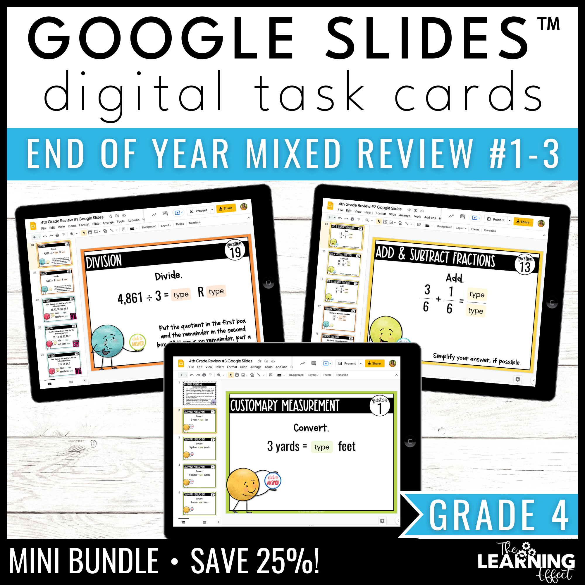 4th Grade Math Review #1-3 Google Slides Digital Task Cards Bundle ...