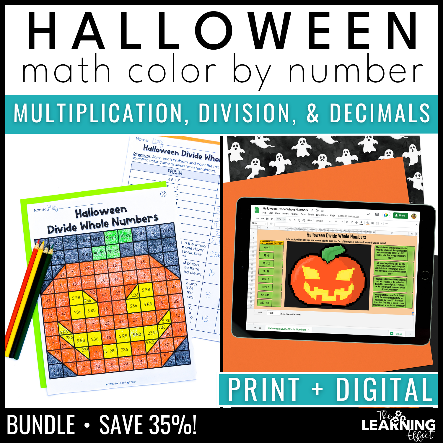 Halloween Math Color by Number & Pixel Art Bundle for 5th & 6th Grade ...