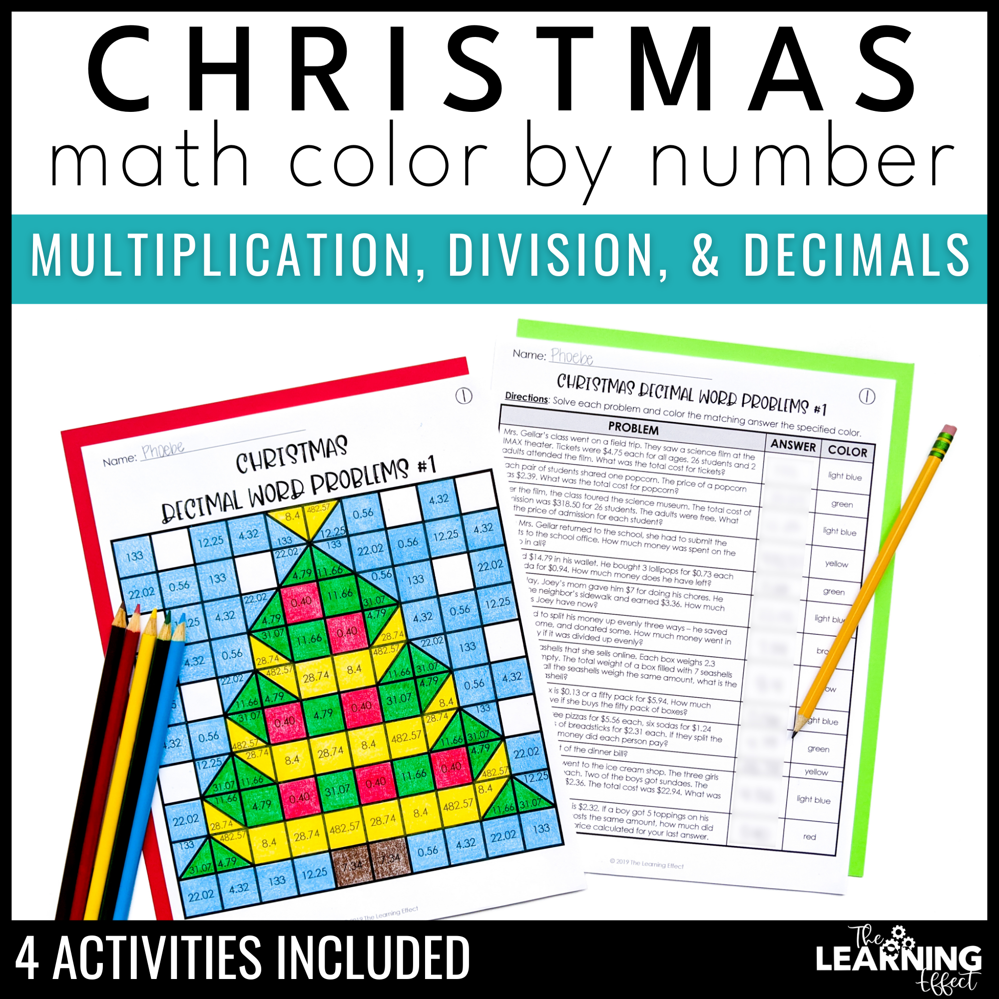 Christmas Math Color by Number Worksheets for 5th & 6th Grade – The ...