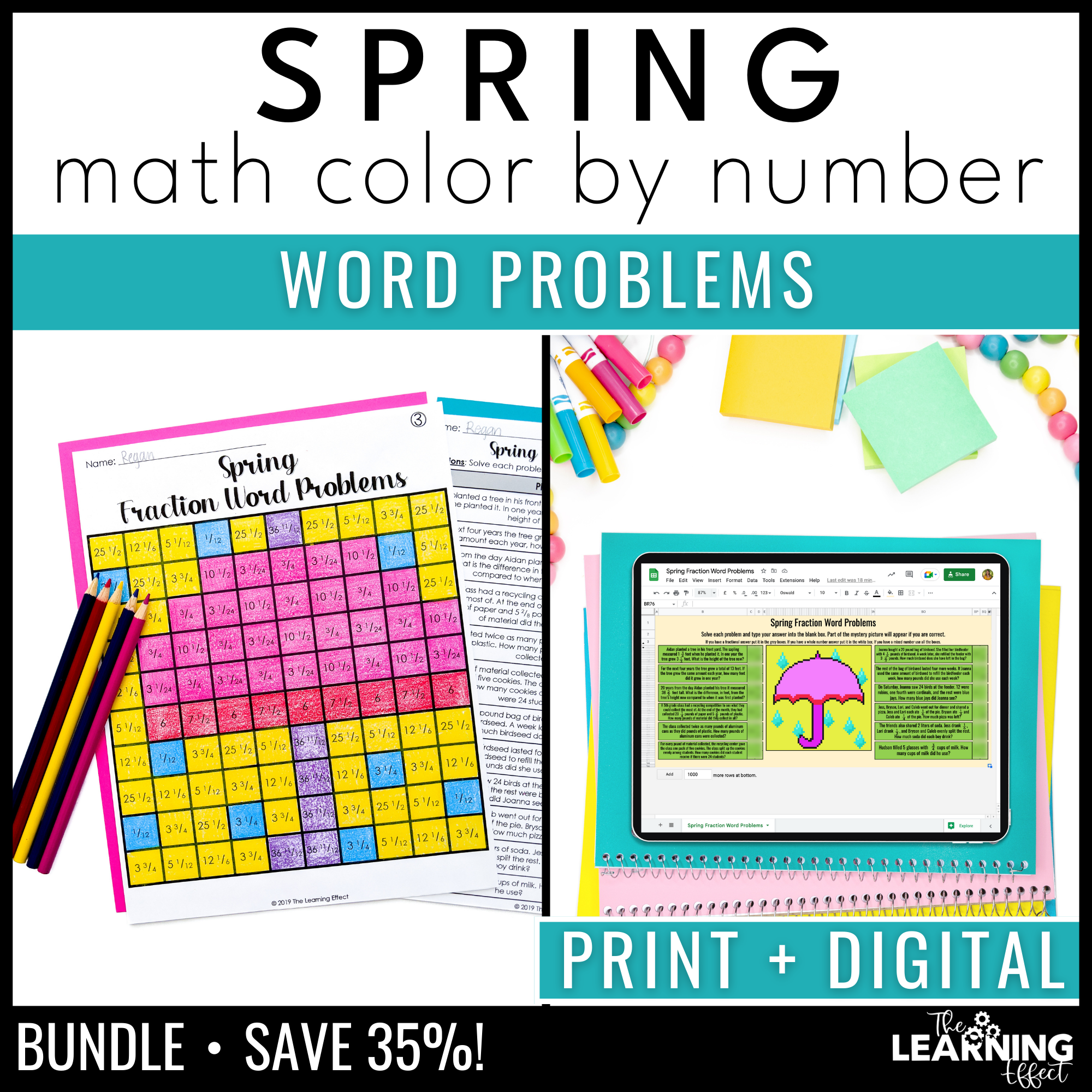 Spring Math Color by Number & Pixel Art Bundle for 5th & 6th Grade ...