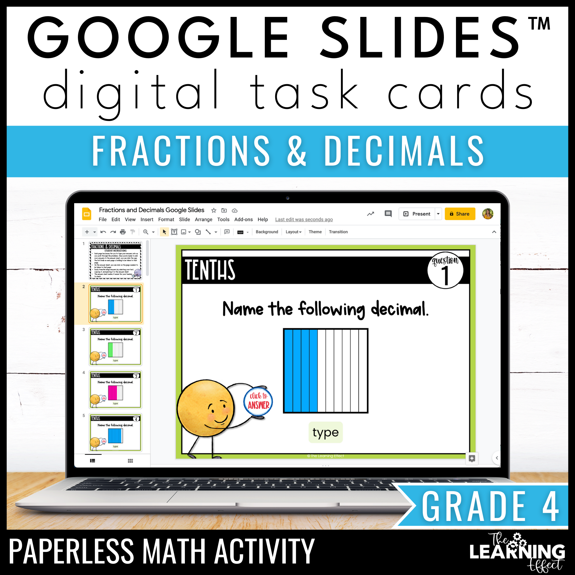 Fractions and Decimals Google Slides Digital Task Cards | 4th Grade ...