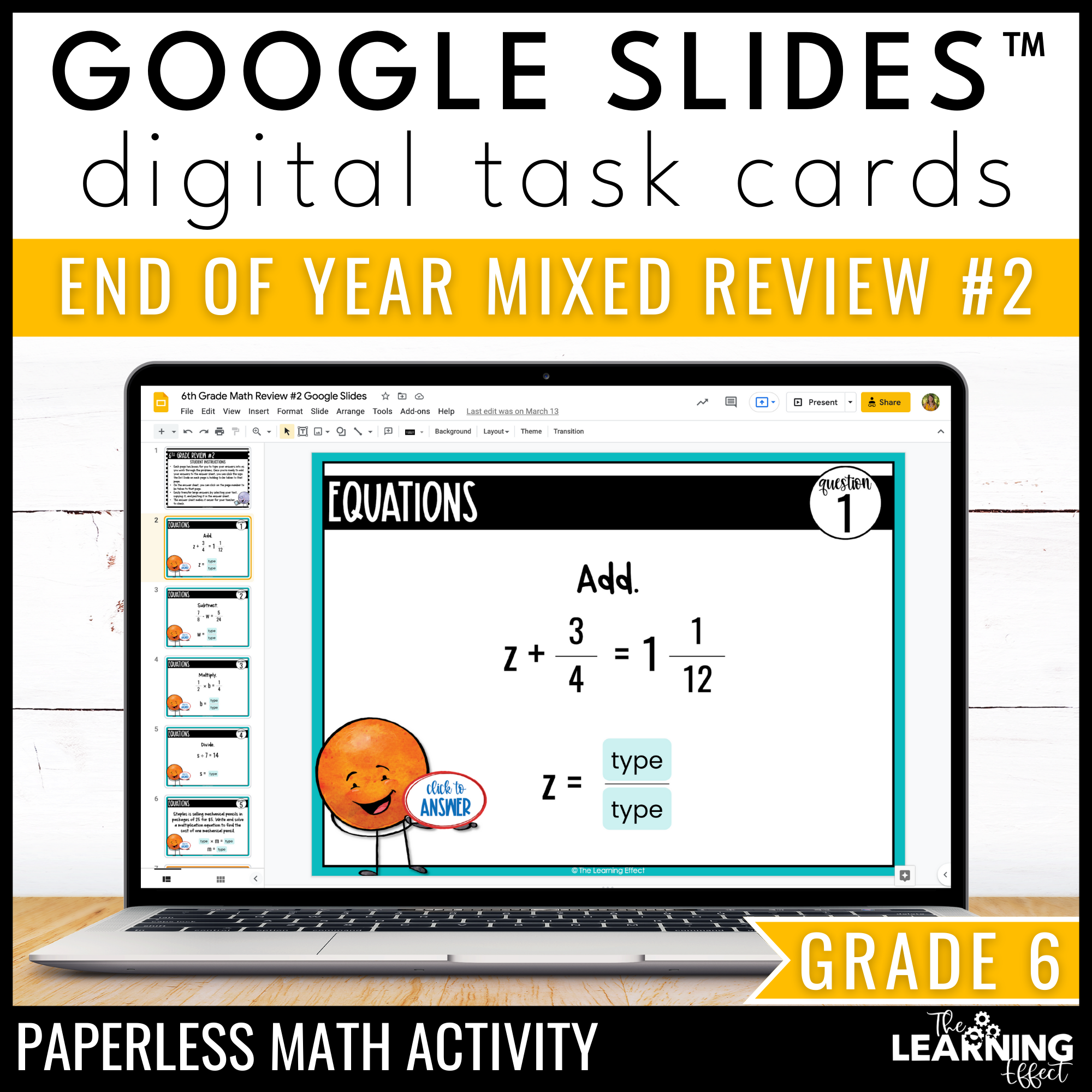 6th Grade Math Review #2 Google Slides Digital Task Cards – The ...