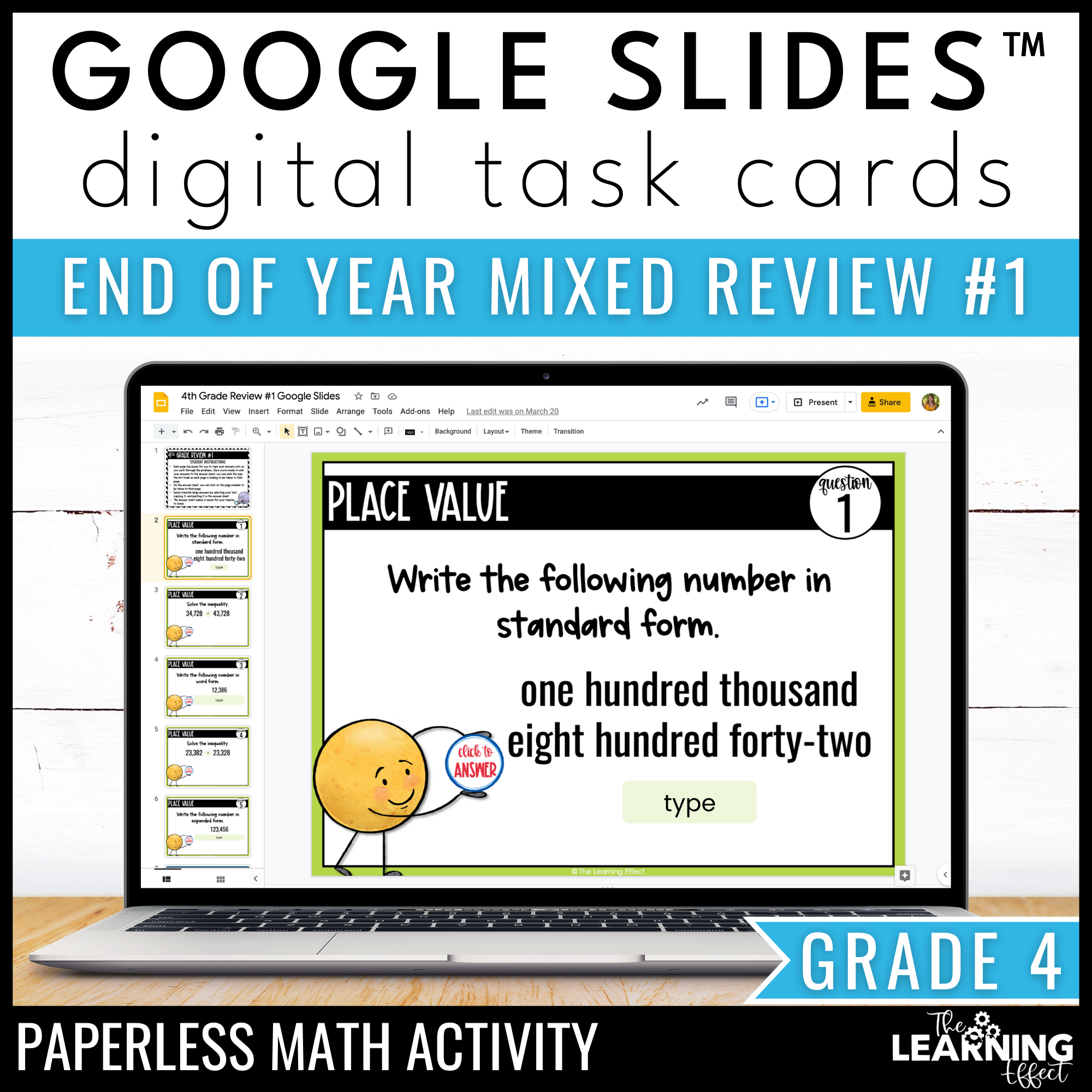 4th Grade Math Review #1 Google Slides Digital Task Cards – The ...