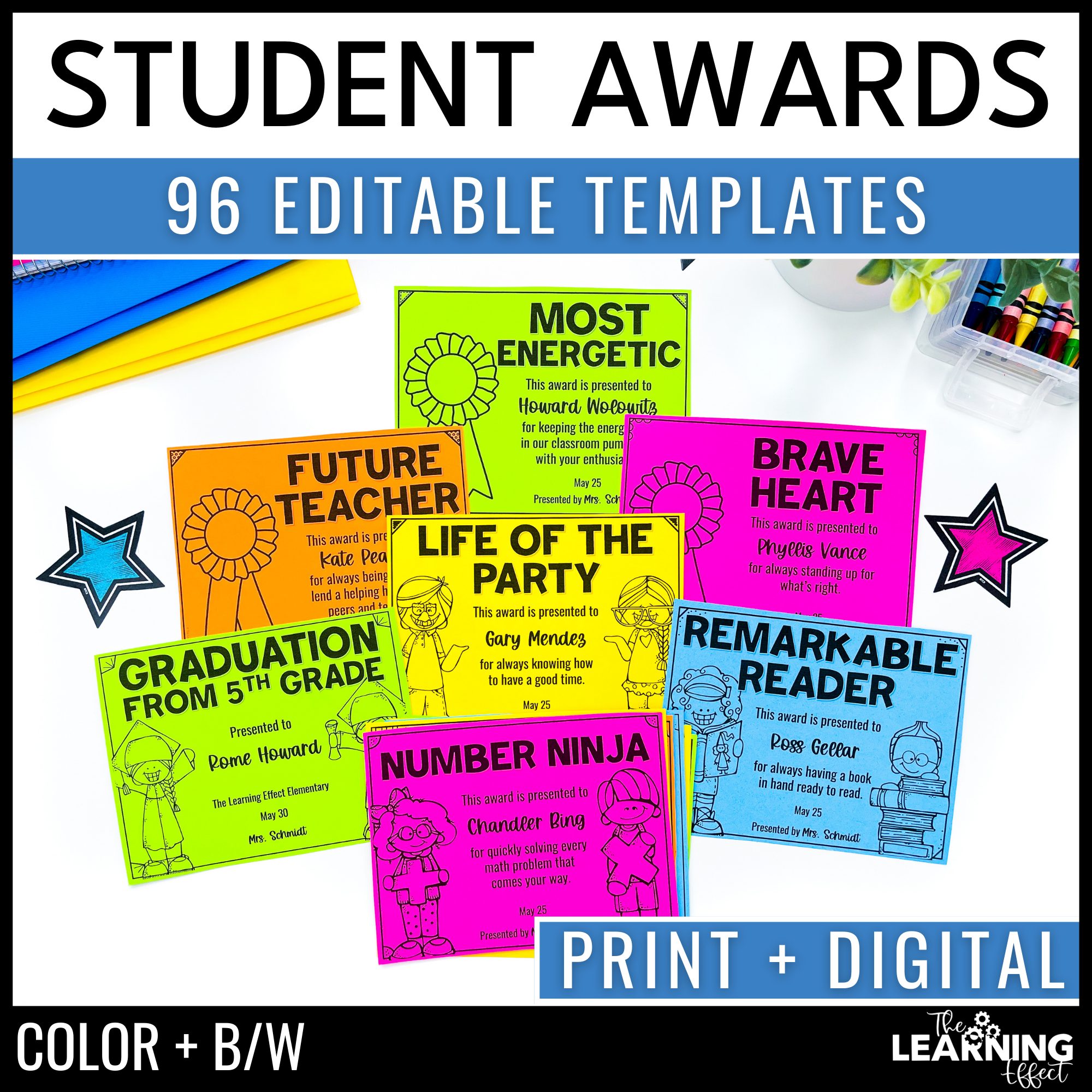 End of Year Student Award Editable Templates – The Learning Effect