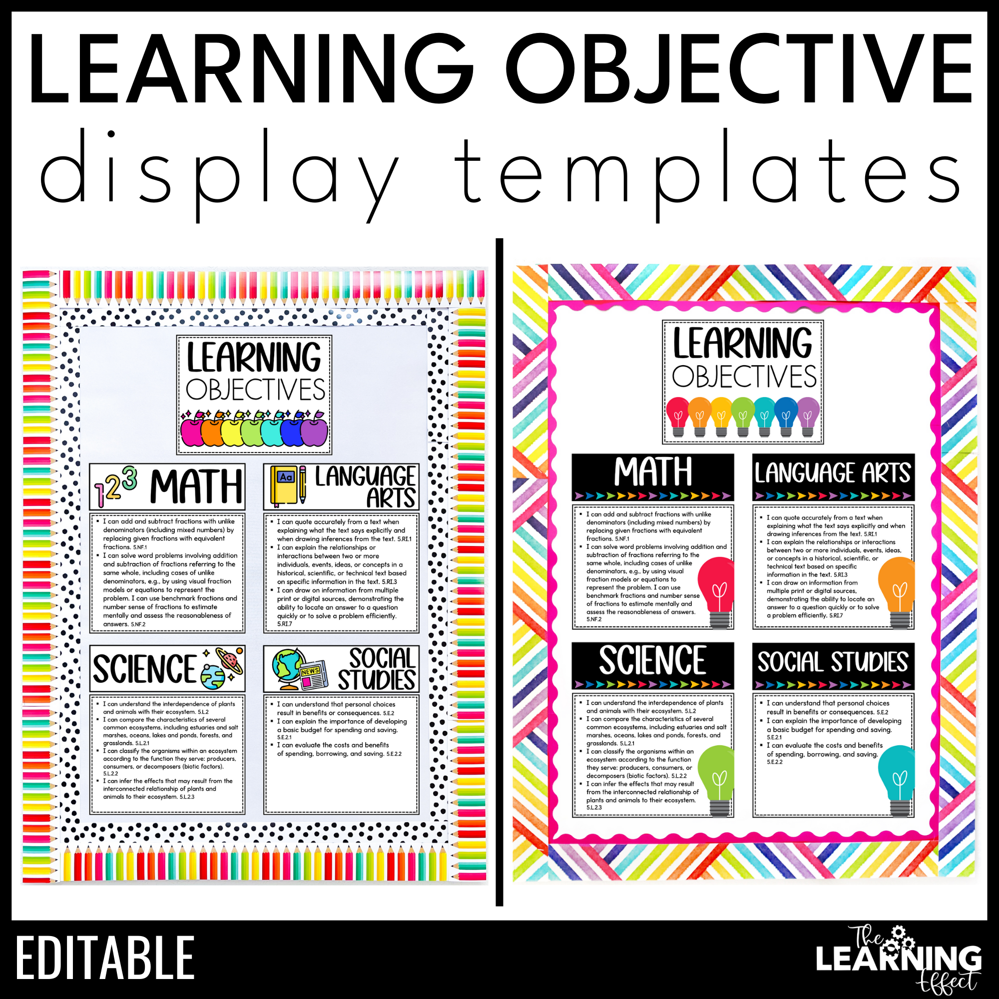 Editable Learning Objectives Display – The Learning Effect