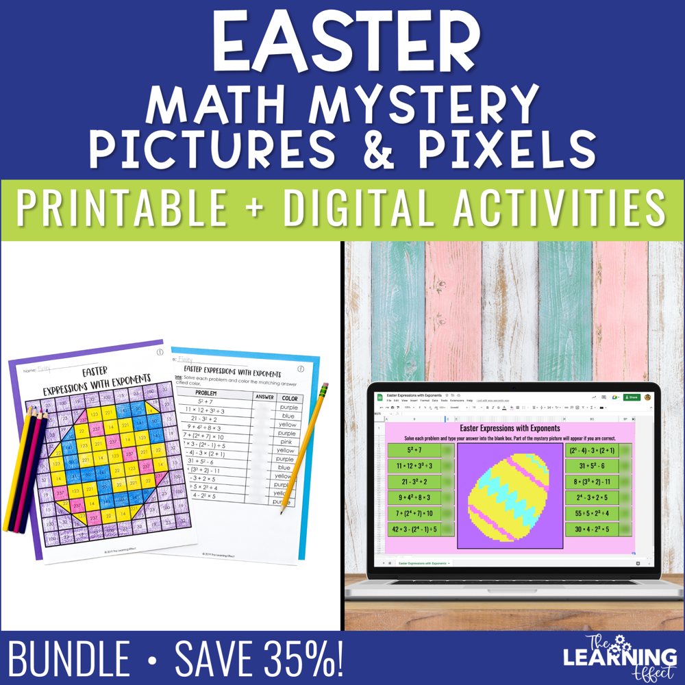 Easter Math Color by Number and Pixel Art Bundle for 5th and 6th Grade ...