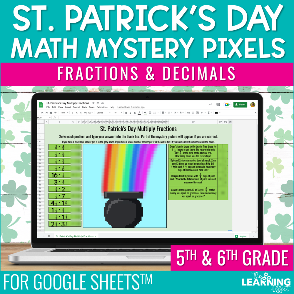 St. Patrick's Day Math Digital Pixel Art for 5th and 6th Grade – The ...