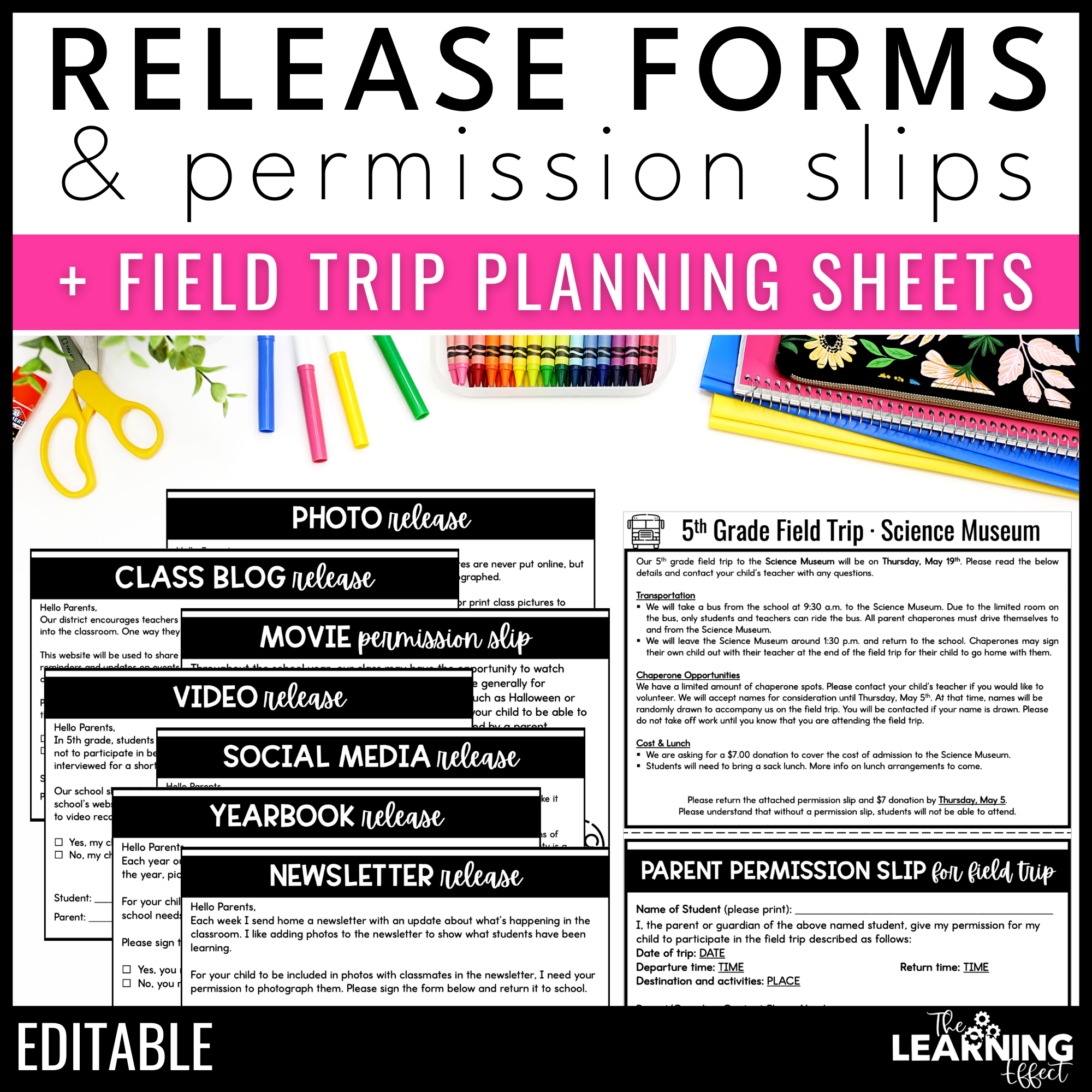 Editable Student Release Forms and Permission Slips – The Learning Effect